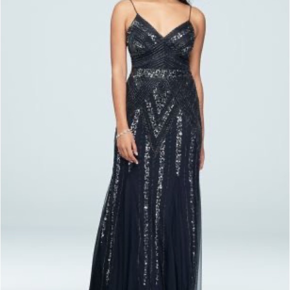 David's Bridal | Dresses | Aline Deco Beaded Mesh Gown With Godet Skirt ...